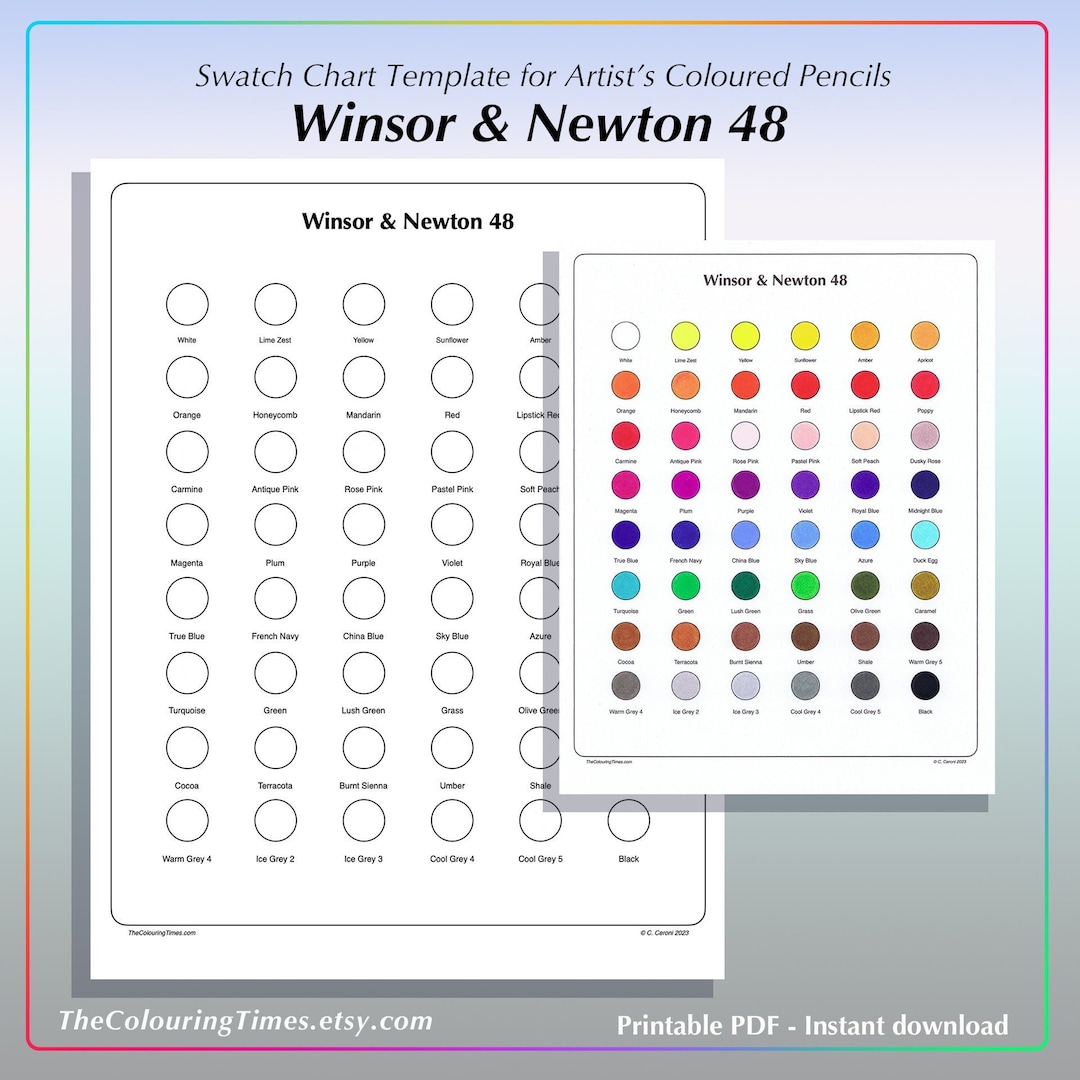 Winsor Newton 48 Swatch Chart - Printable Template PDF - Etsy