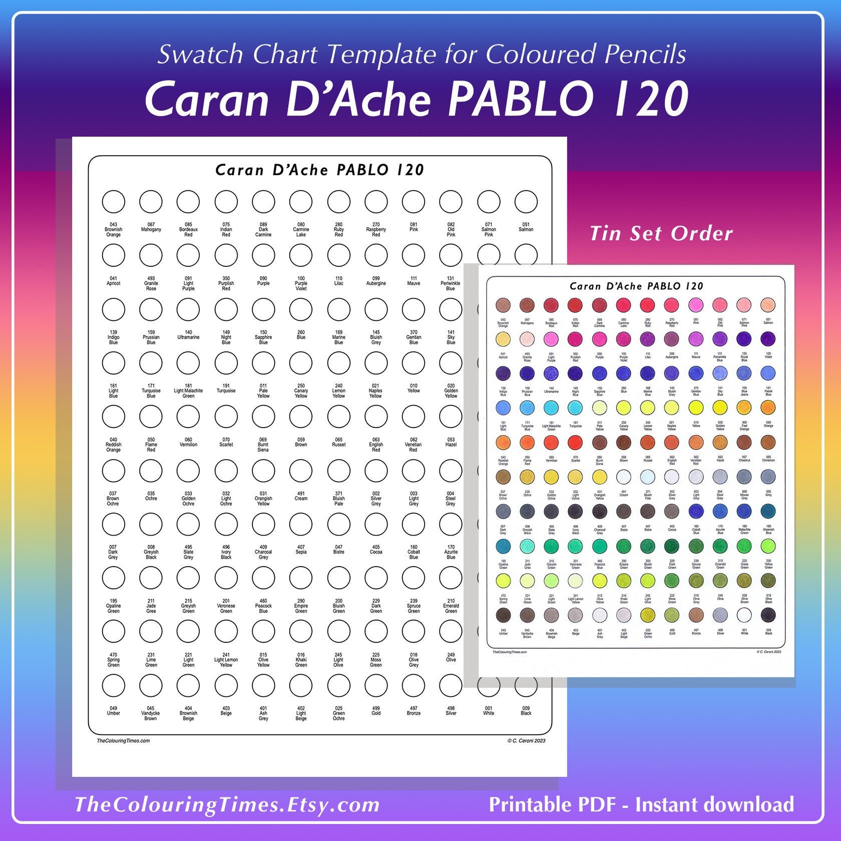 PABLO 120 Swatch Chart PDF Blank Template for 120 Set Coloured Pencils ...