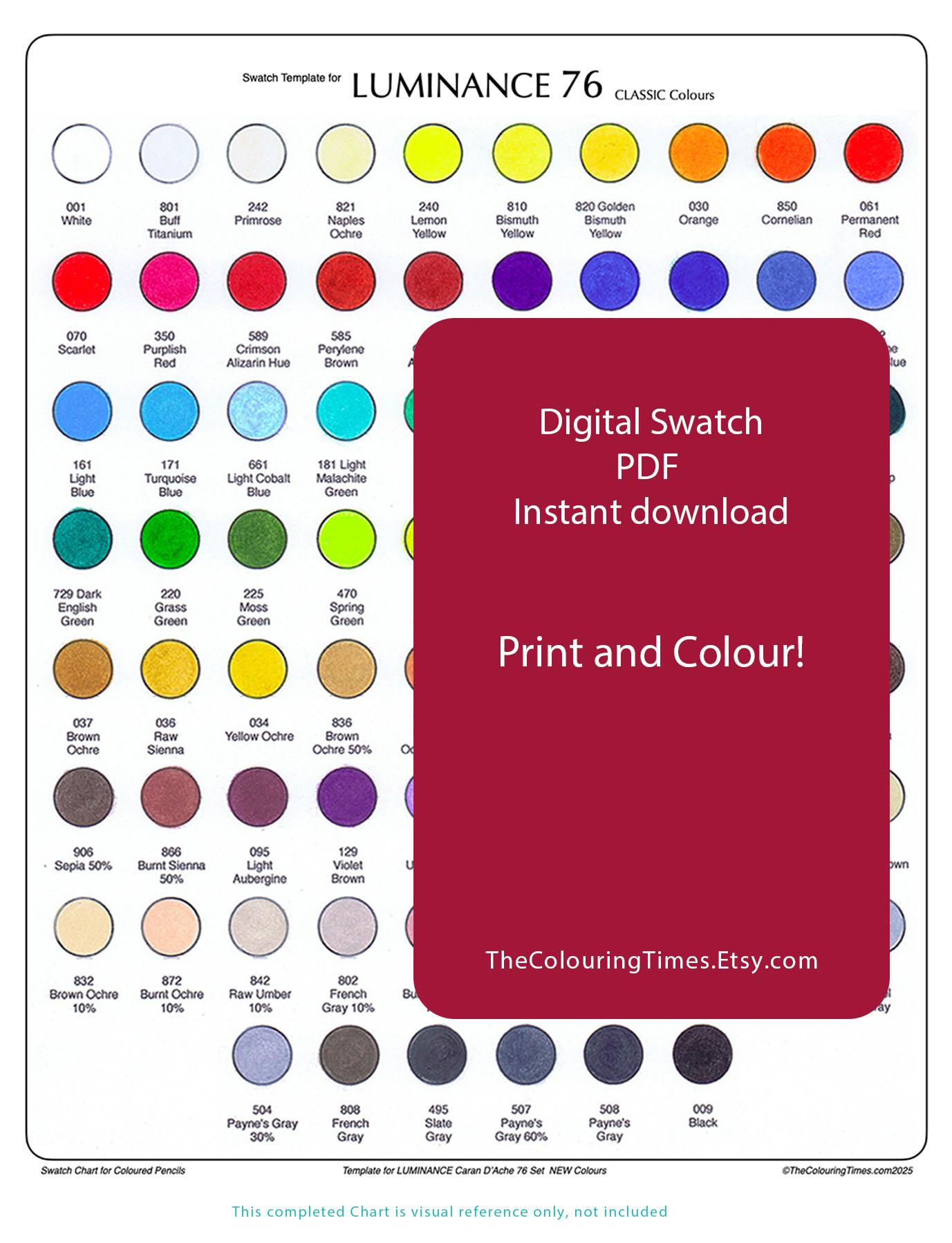 Luminance 76 Swatch NEW COLOURS Chart Blank Template for Artist ...