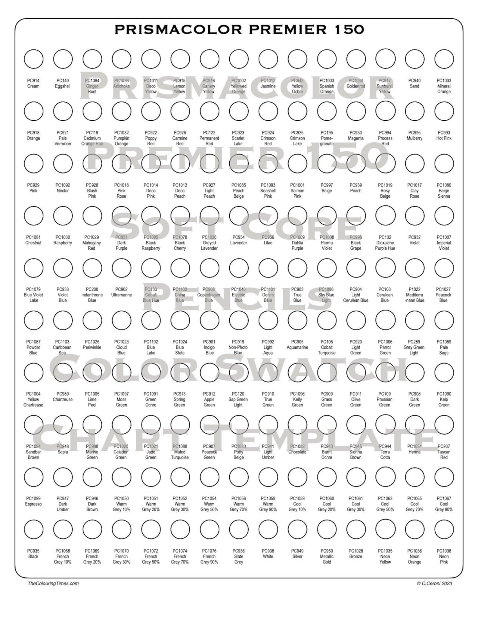 Prismacolor Premier 150 Swatch Chart Template New Colours Included 2 ...