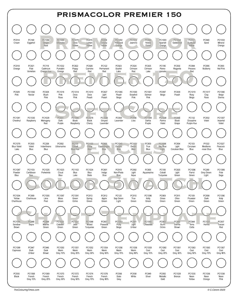 Prismacolor Premier 150 Swatch Chart Template New Colours Included 2 ...