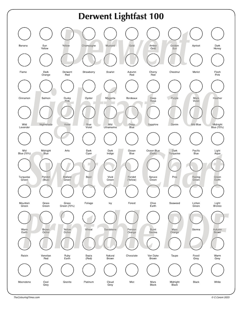 Derwent Lightfast 100 Swatch Template for Coloured Pencils Print and ...