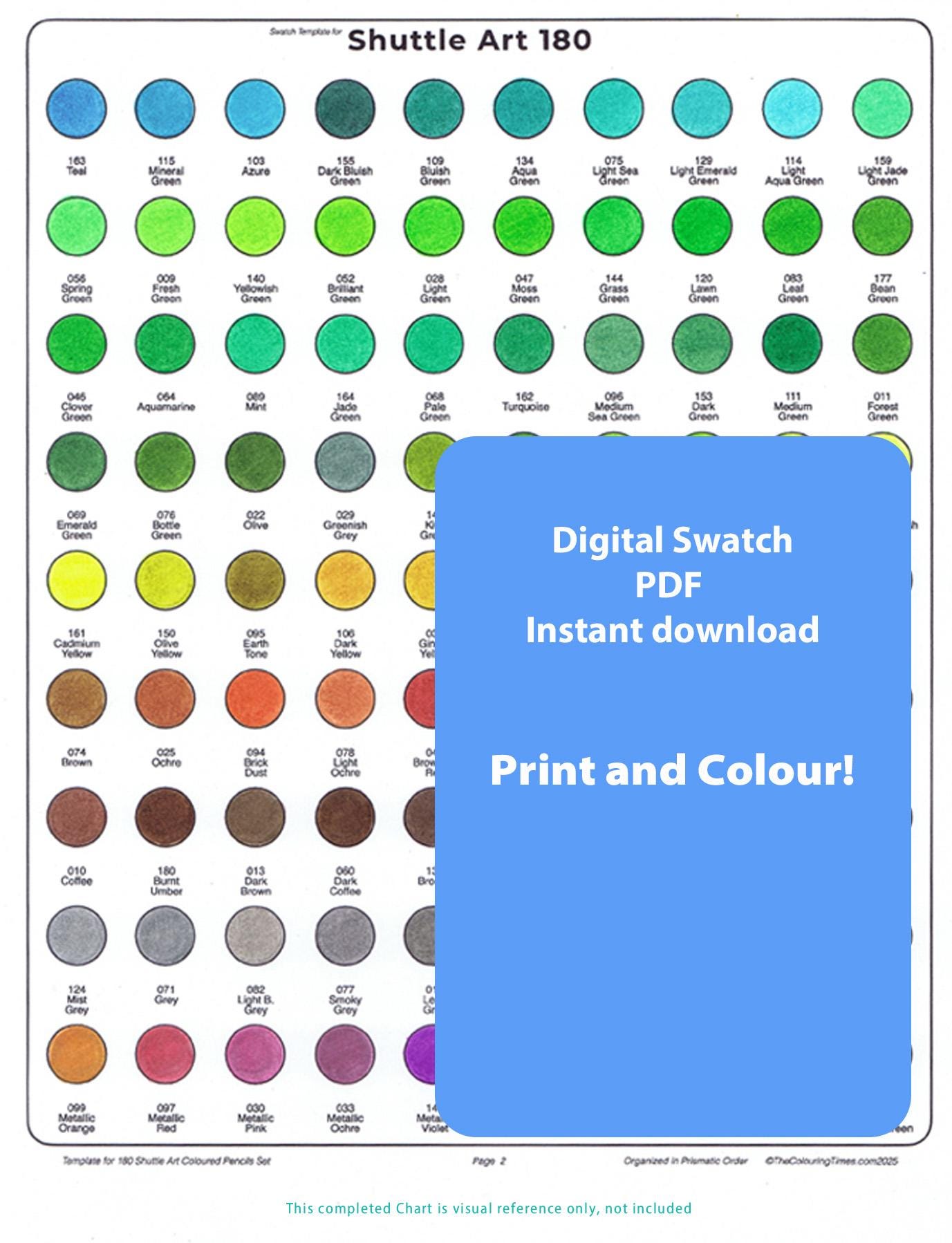 Shuttle Art 180 Pencil Set Color CHART PDF Instant Download Swatch ...