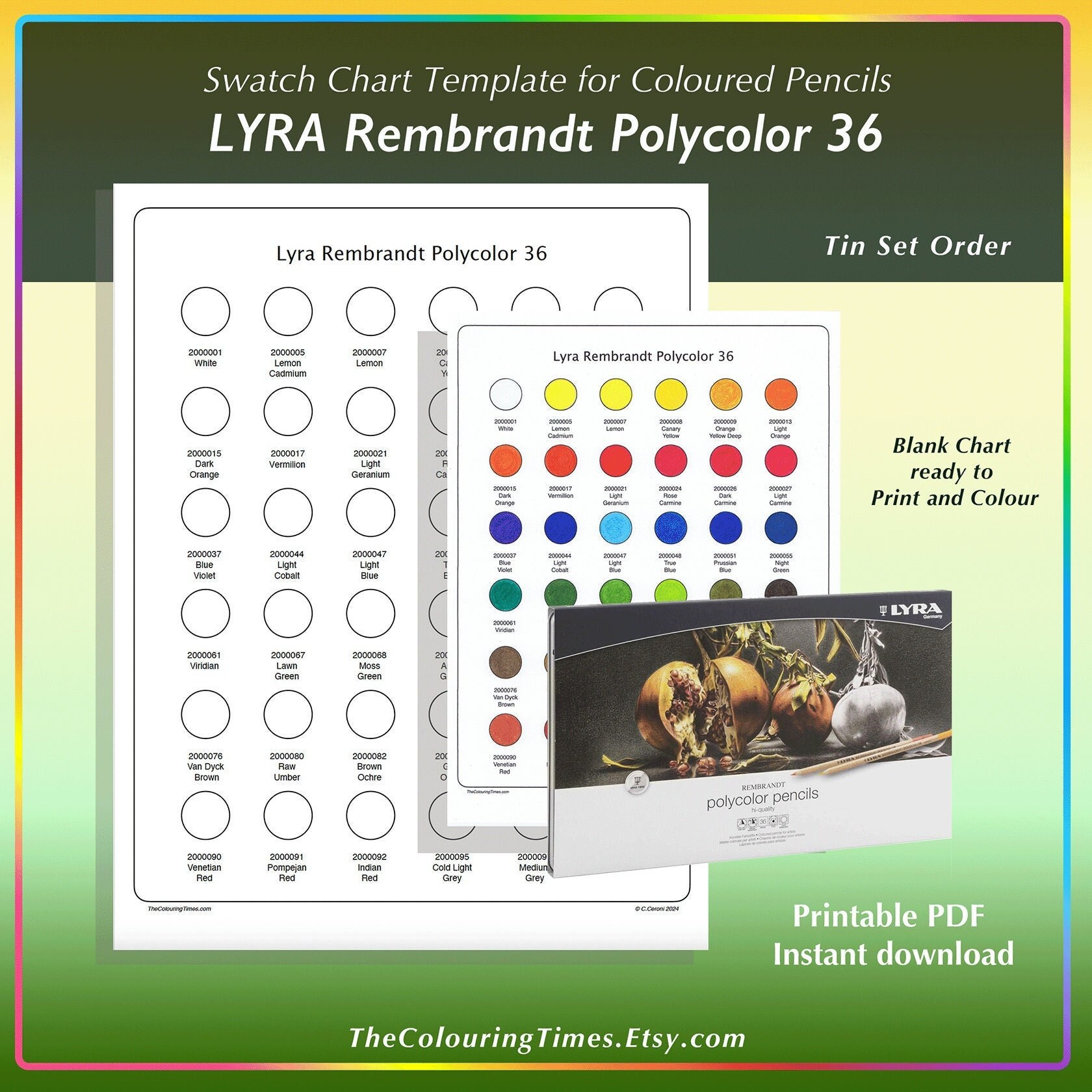 LYRA Rembrandt Polycolor 36 Artist Pencil Set Swatch Template PDF ...