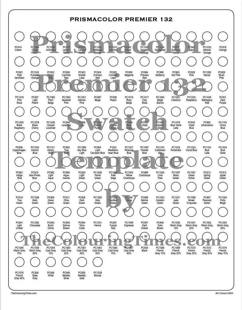 Prismacolor Premier 132 Swatch Chart Template - Printable PDF - Etsy