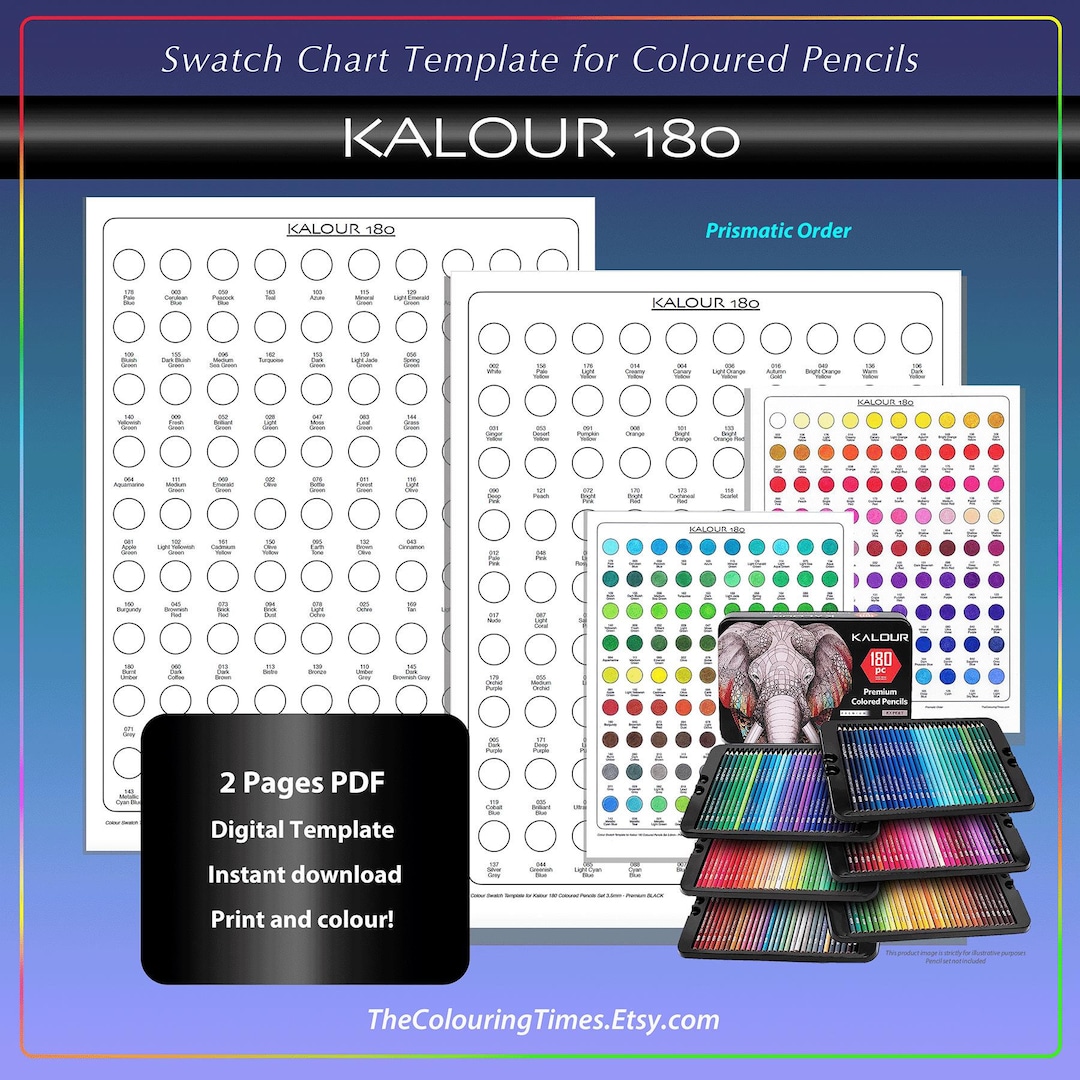 KALOUR 180 Pencil Swatch PDF Prismatic Chart Organized Color Palette ...