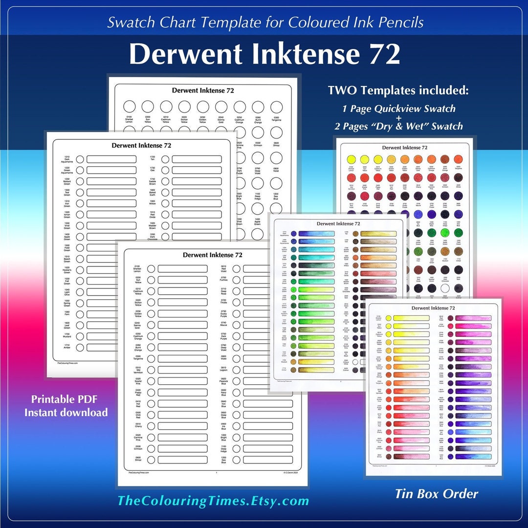 Derwent Inktense 72 Swatch Chart Template for Coloured Ink Pencils ...