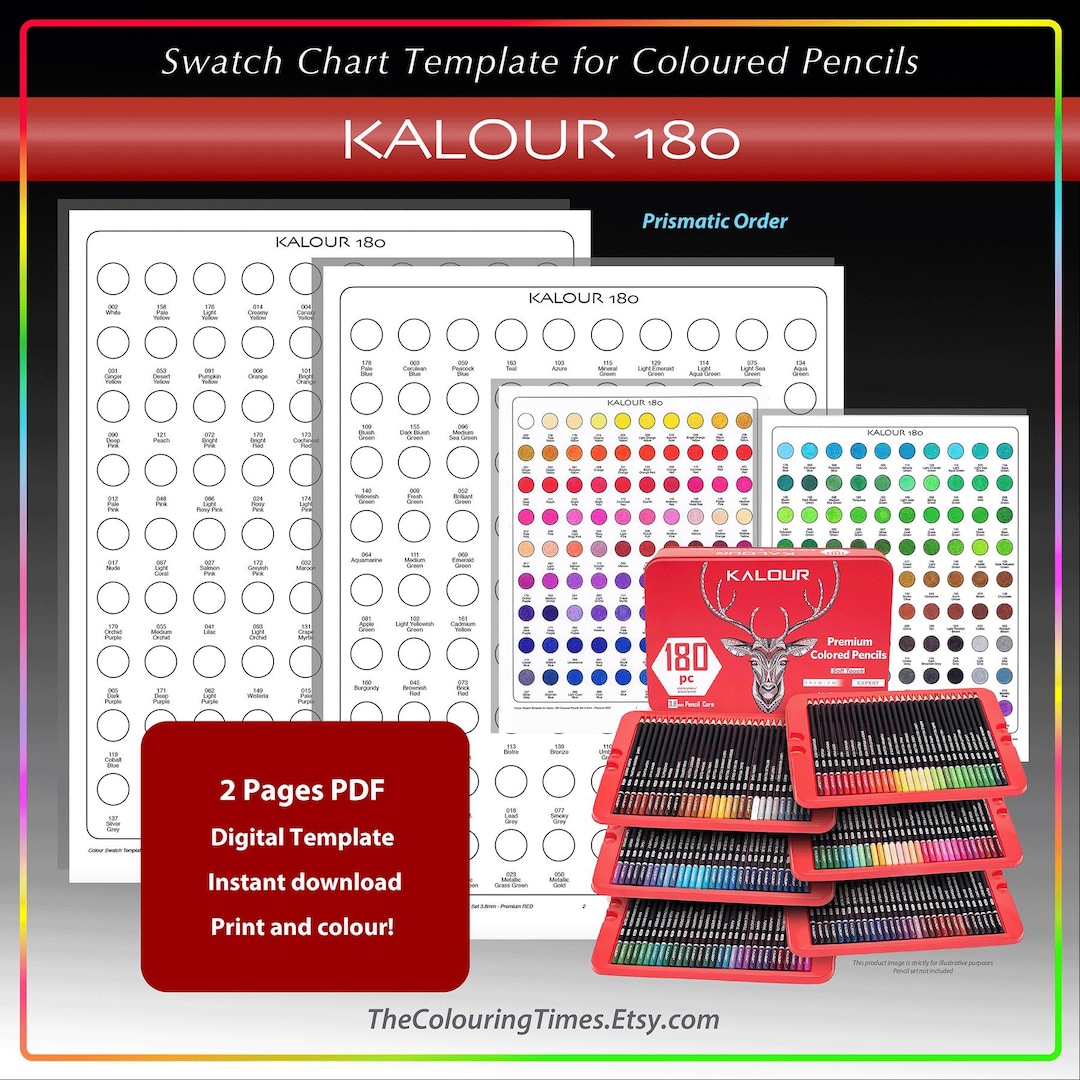 Kalour 180 Pencil Swatch PDF Template Printable RED Tin Set Color Page ...