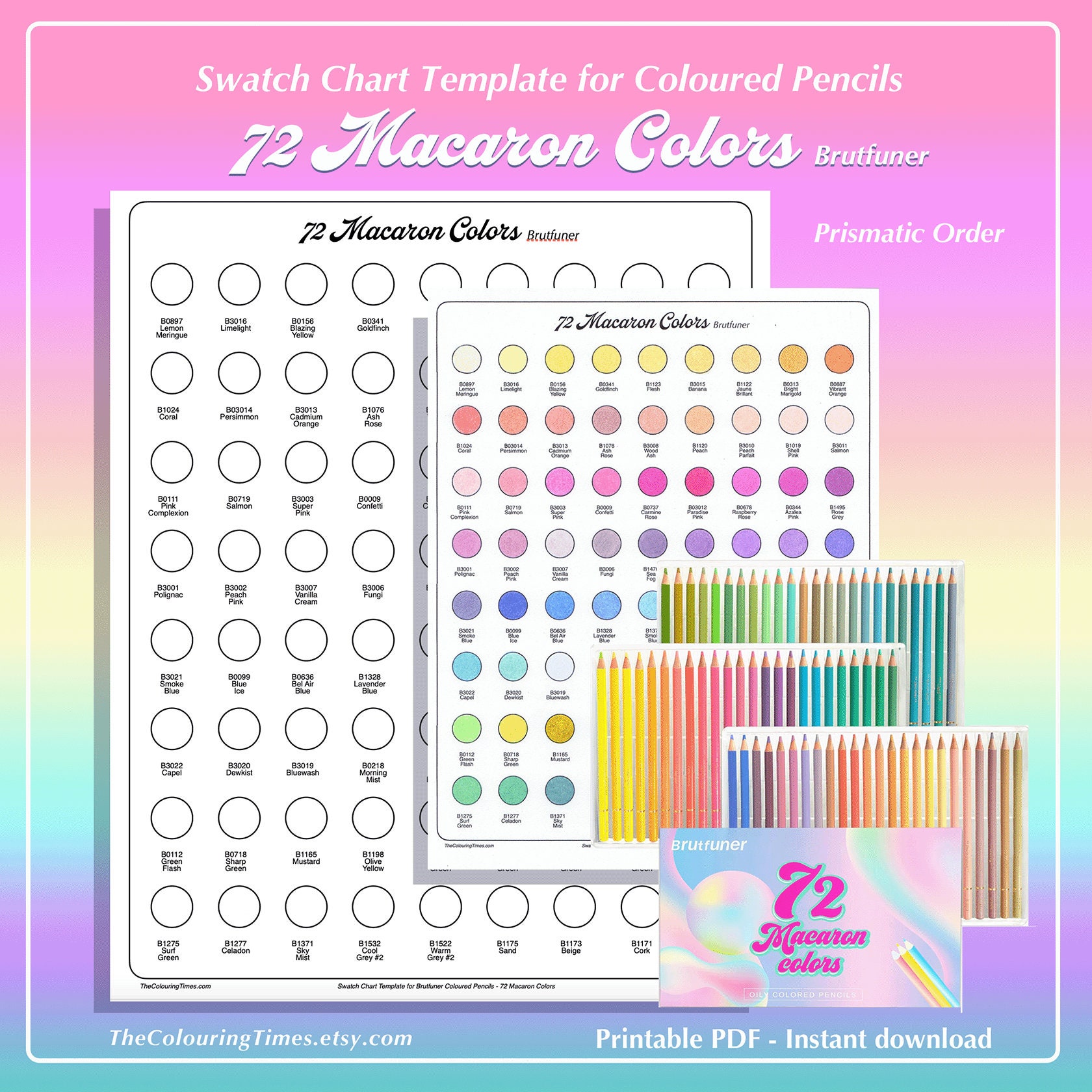 Macaron Colors Brutfuner 72 Pencil Set Swatch Template With Names and ...