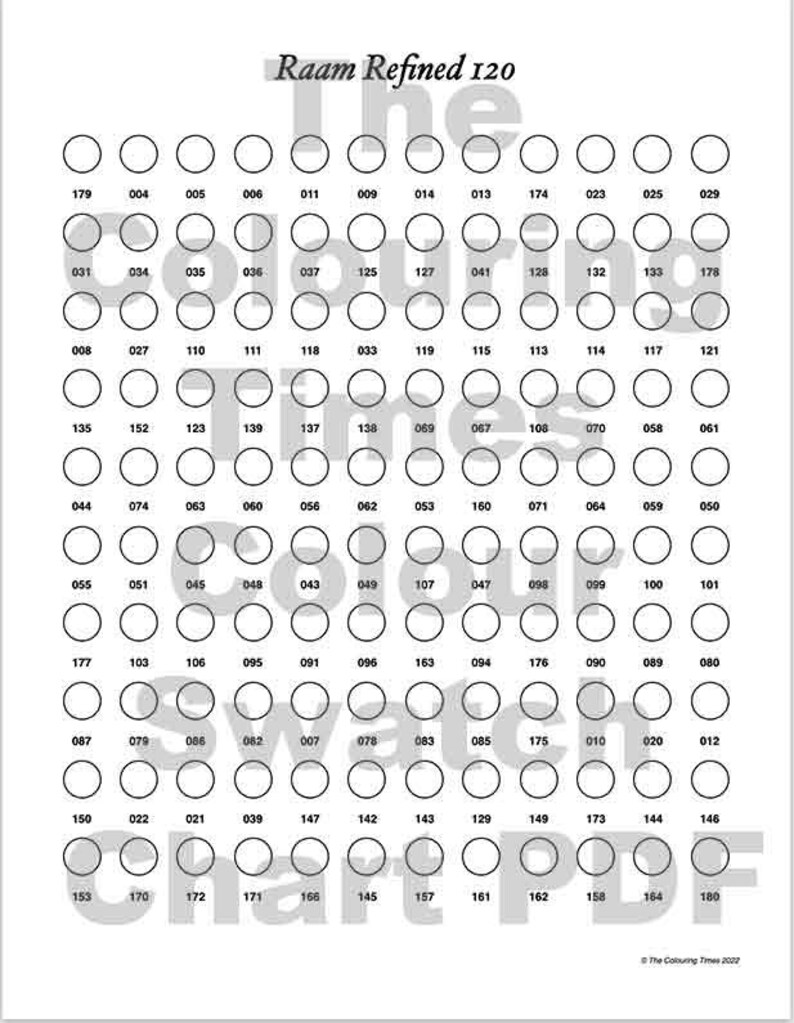 Raam Refined 120 Color Pencil Swatch Chart Template Printable PDF One Page Chart for Coloured ...
