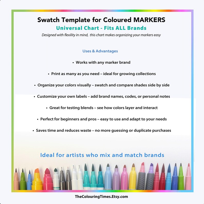 100 Marker Swatch Chart, Universal Color Test (printable PDF) - Etsy
