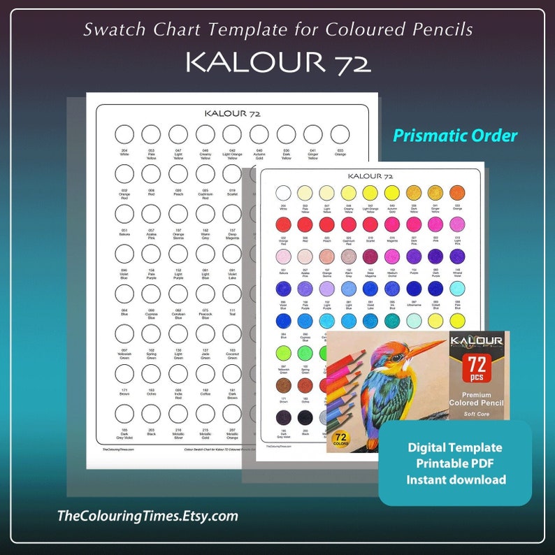 KALOUR 72 Swatch Printable PDF Prismatic Chart Pencil Color Palette ...