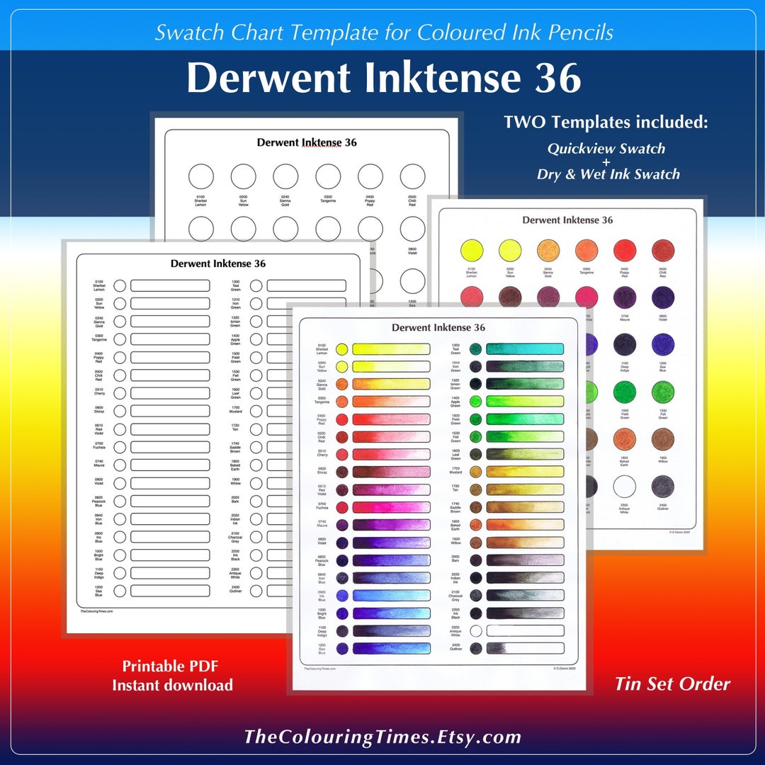 Inktense 36 Derwent Swatch Chart Template Printable PDF Double Page Wet ...