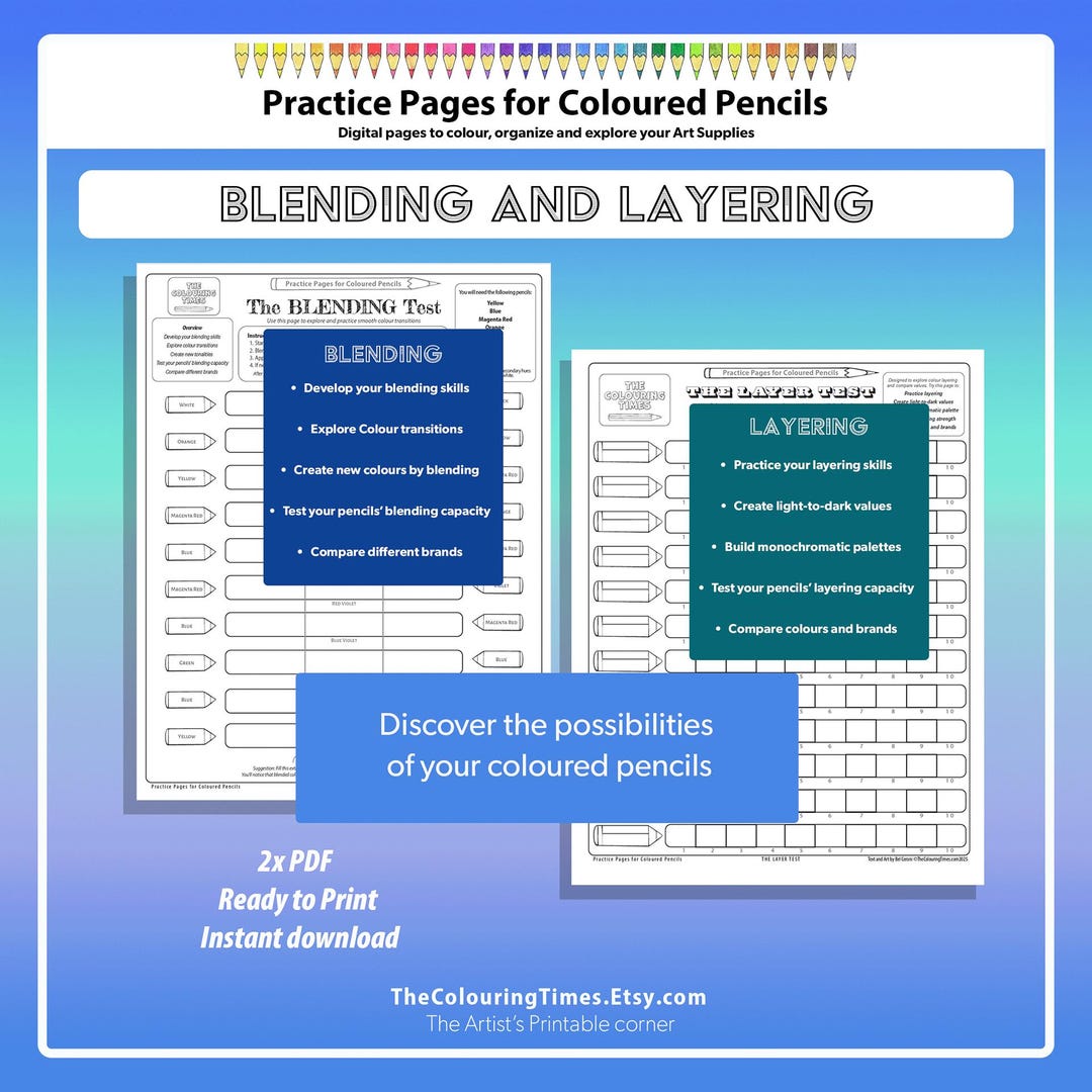 Blending Layering Worksheet for Coloured Pencils PDF Practice Page ...