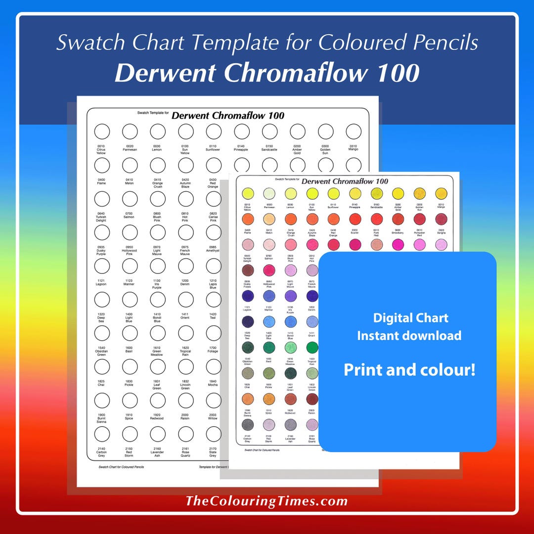 Derwent Chromaflow 100 Swatch Chart Template PDF Printable Blank Chart ...