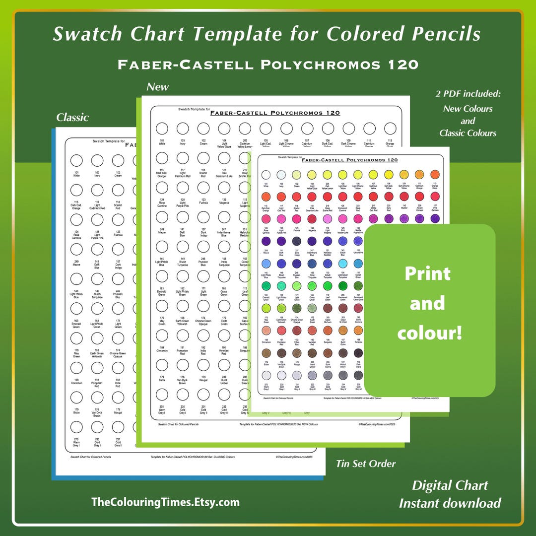 Faber-castell Polychromos 120 Swatch Template Colored Pencils Printable ...
