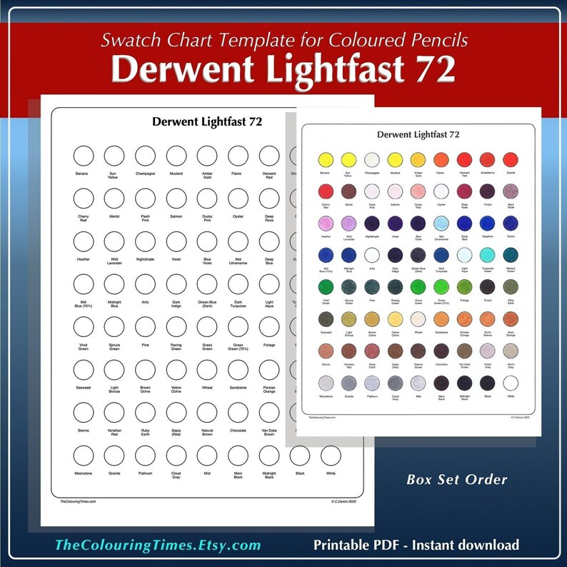 Derwent Lightfast 72 Swatch Template Printable PDF Colour Chart 72 ...