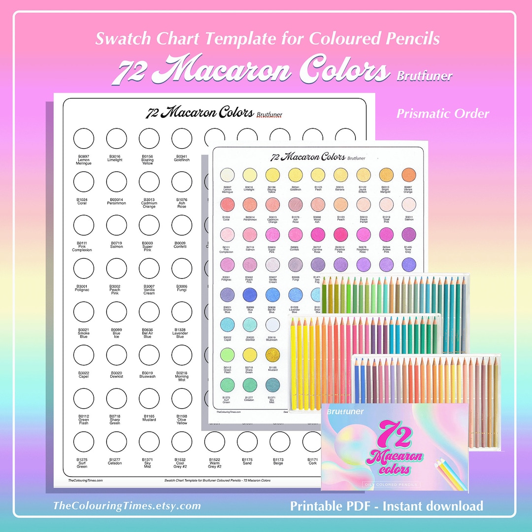 Macaron Colors Brutfuner 72 Pencil Swatch PDF Prismatic Chart for ...