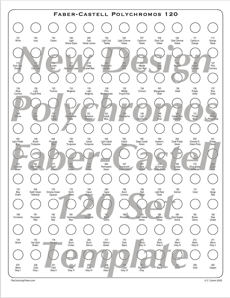 Faber-castell Polychromos 120 Swatch Template Colored Pencils Printable ...