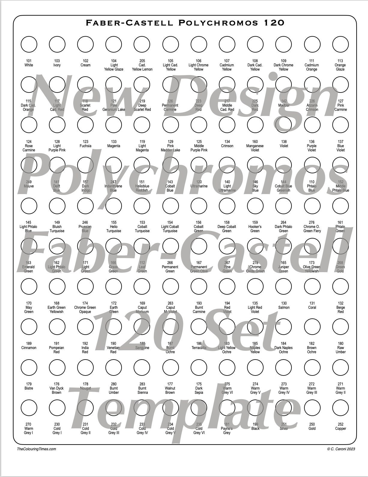 Faber-castell Polychromos 120 Swatch Template Colored Pencils Printable ...
