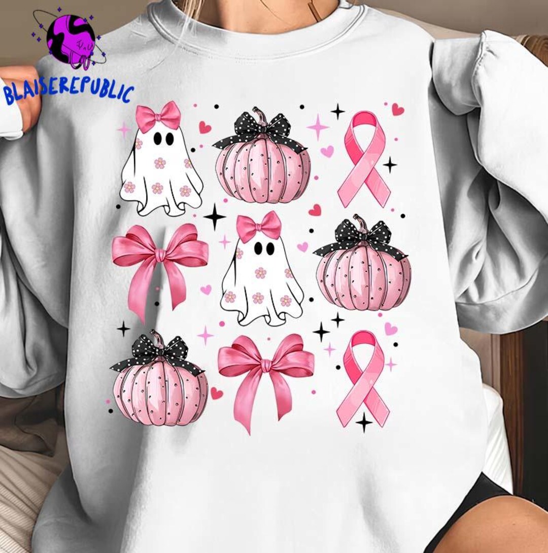 Breast Cancer Ghost Coquette Bow T-shirt, Ghost Breast Cancer Support ...