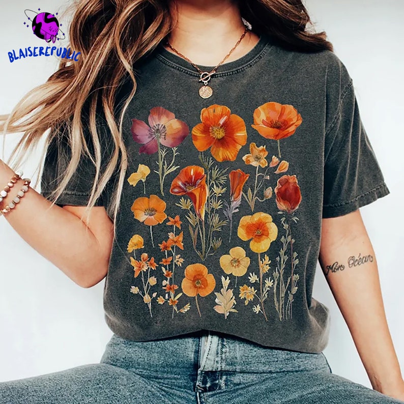Vintage Pressed Flower T-shirt, Pressed Flowers Long Sleeve, Vintage ...
