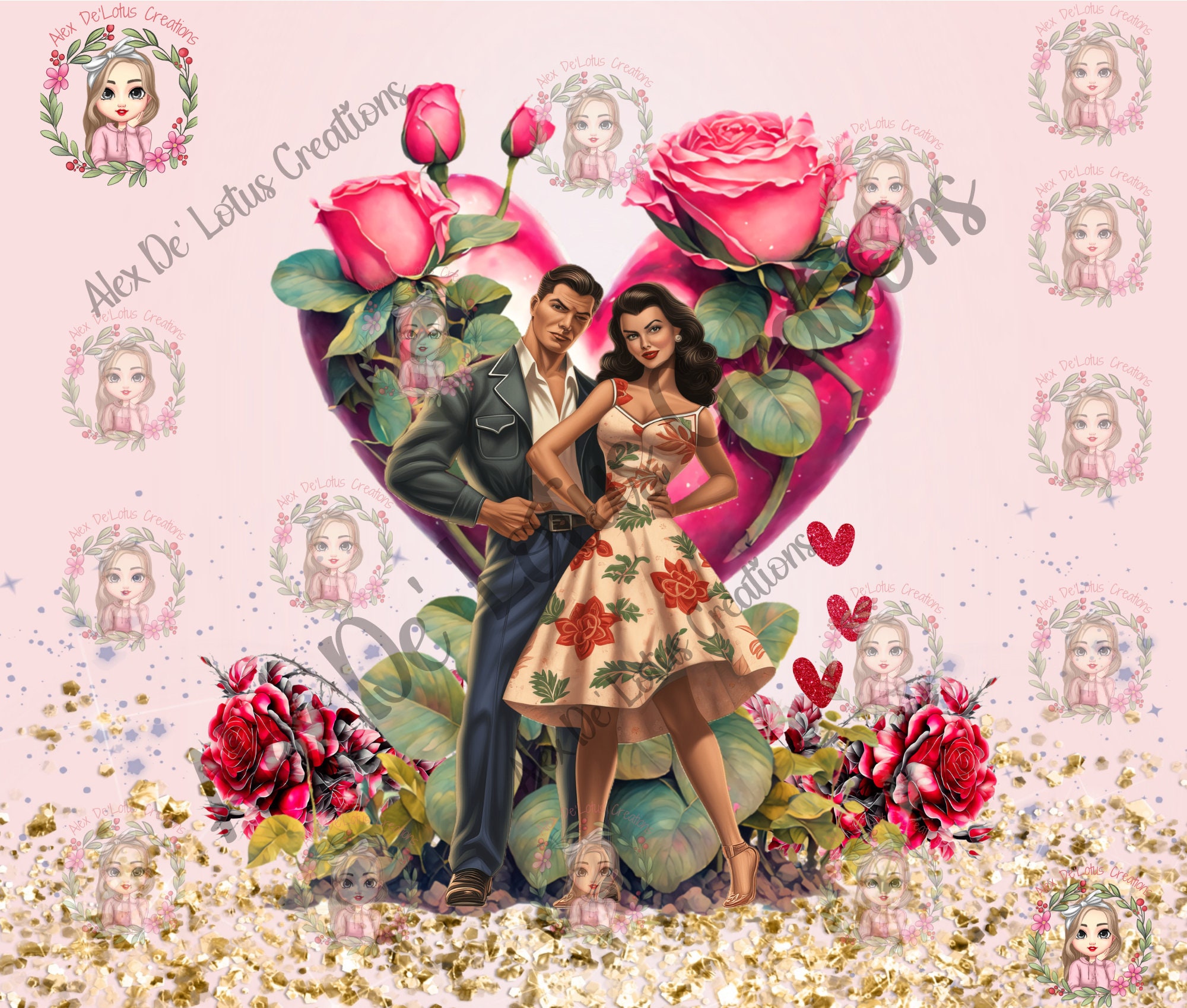 20 Oz Vintage Couple Clip Art Tumbler Pink/gold Background - Etsy