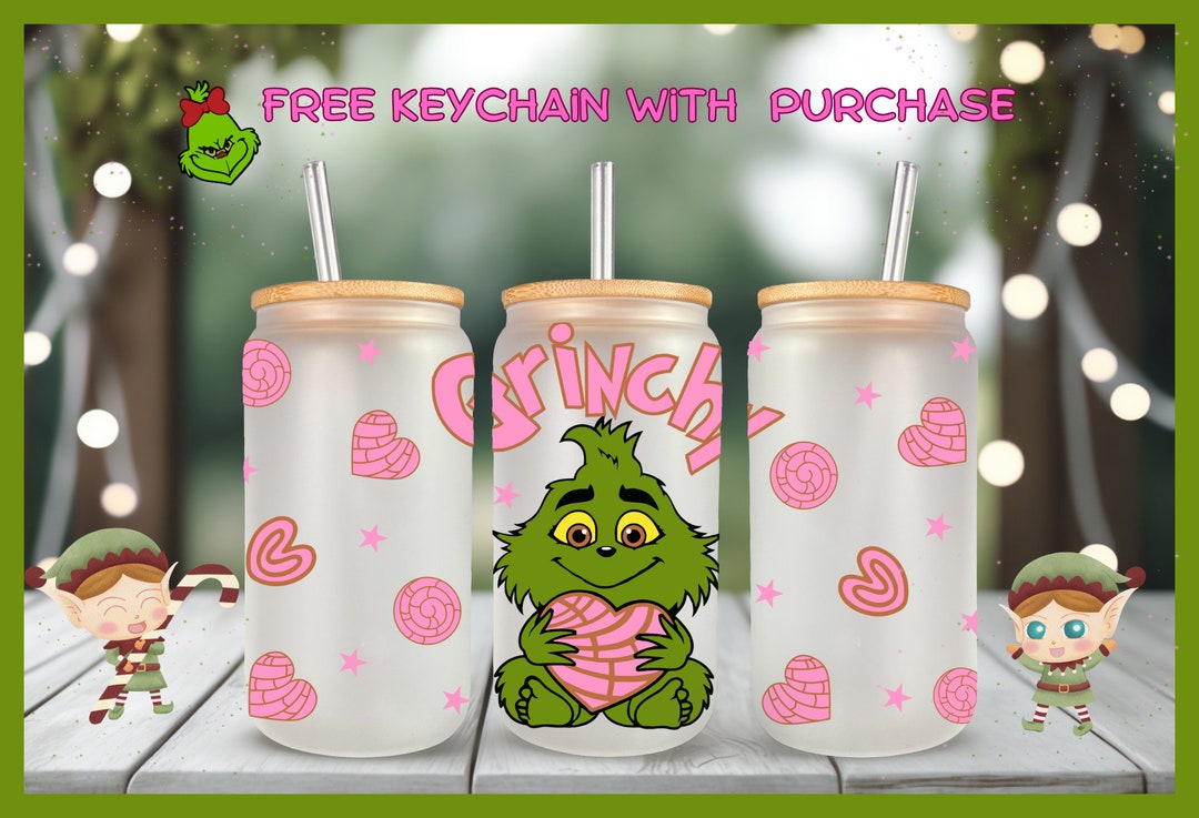 16 Oz Grinchy Libby Glass, Baby Grinch, Rhinestones on Lid, 2 Glass ...