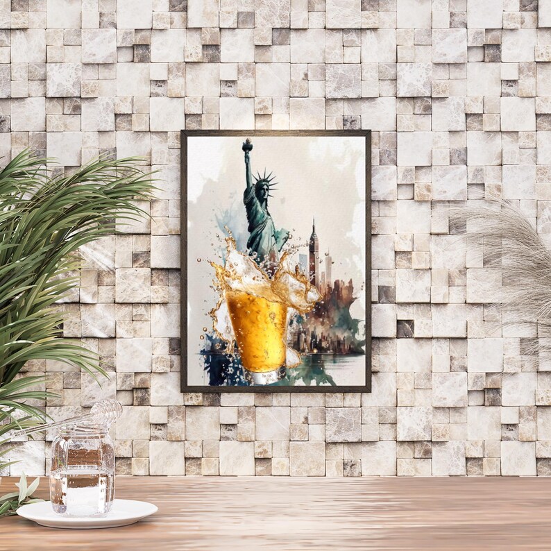 Statue of Liberty Beer Splash Art, New York City Poster (digital ...