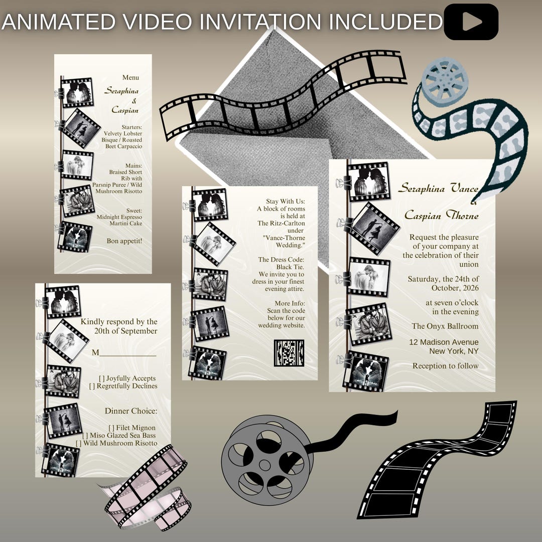 Cinematic Wedding Invitation Video With Music, Film Strip Love Story ...