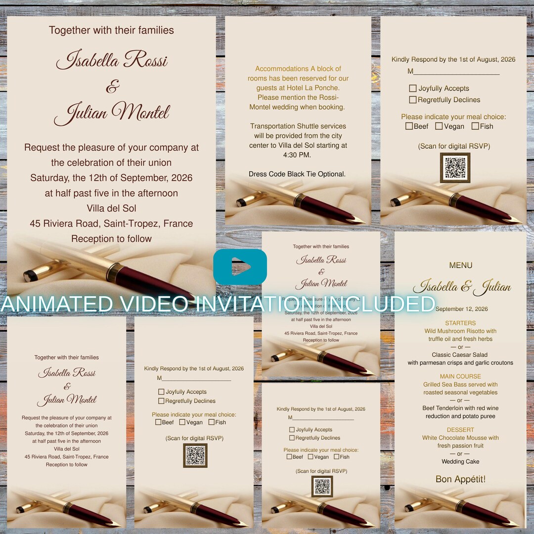 Vintage Sparkle Wedding Suite, Cinematic Romance Invitation Set, Luxury ...