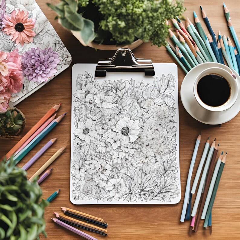 Relaxing Floral Coloring 10 Pages for Adults Intricate Flower Designs ...