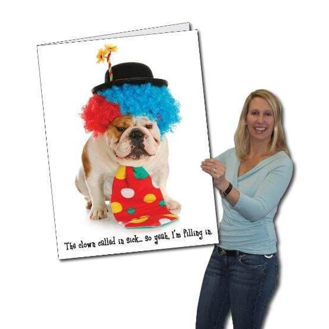 36 Jumbo Birthday Card: Clown Dog With Envelope Giant Greeting Card Big ...