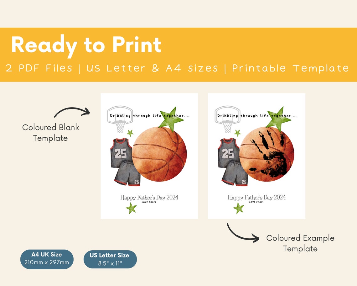 Father's Day Basketball Handprint Craft Printable | Kids Paint Art ...