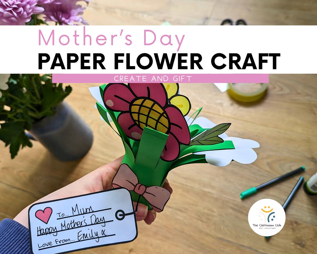 Mothers Day Paper Flower Bouquet Template | Kids Printable Craft ...
