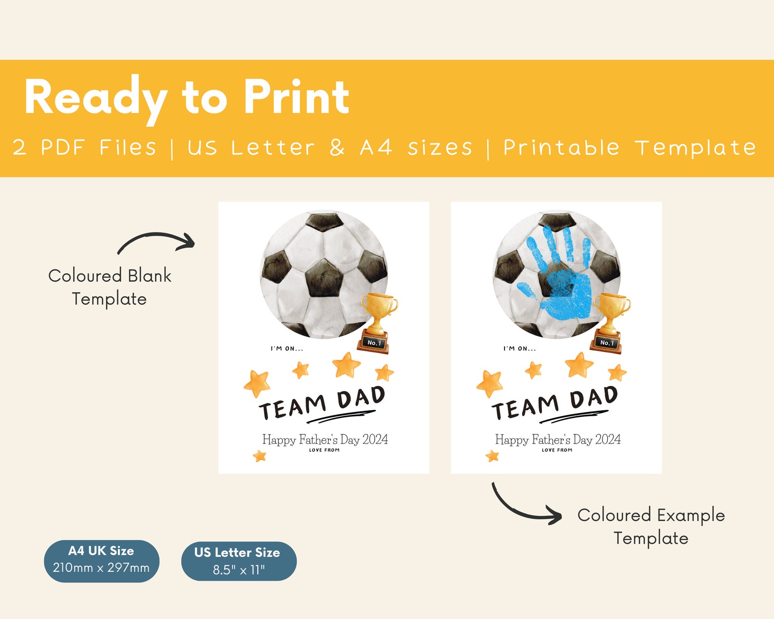 Father's Day Soccer Football Handprint Craft Printable | Kids Paint Art ...