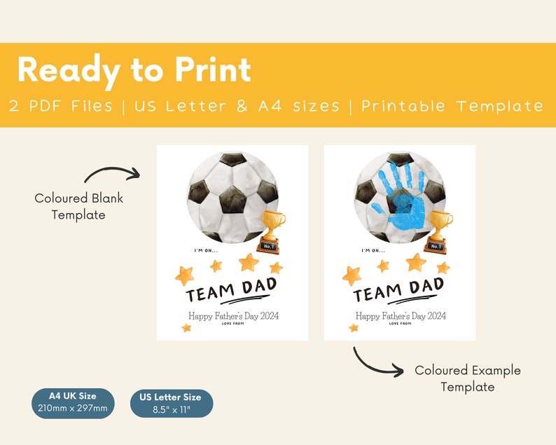 Father's Day Soccer Football Handprint Craft Printable | Kids Paint Art ...