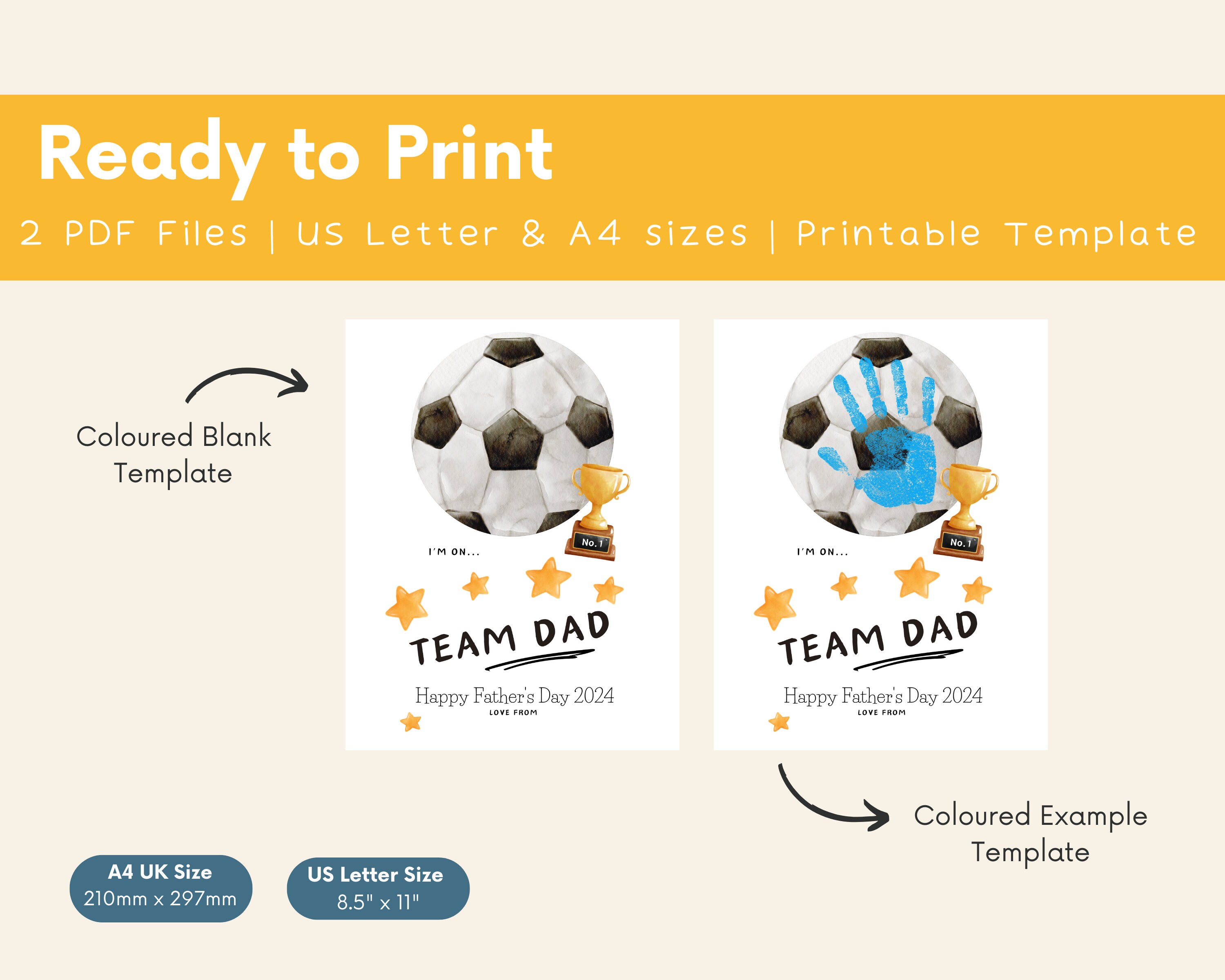 Father's Day Soccer Football Handprint Craft Printable | Kids Paint Art ...
