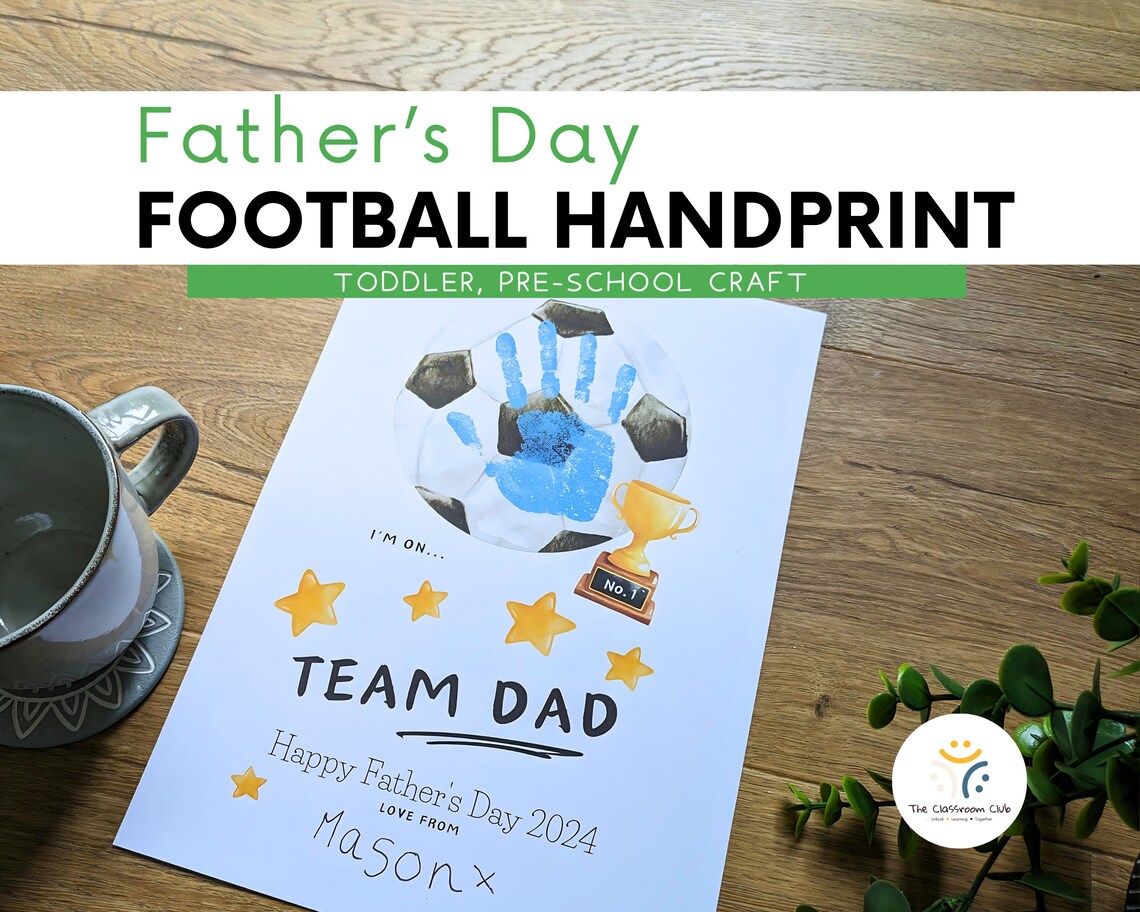 Father's Day Soccer Football Handprint Craft Printable | Kids Paint Art ...