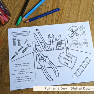 Fathers Day Toolbox DIY Colouring Card Printable | Craft Activity Kids ...