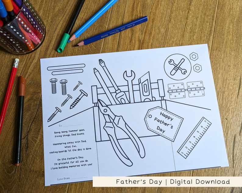 Fathers Day Toolbox DIY Colouring Card Printable | Craft Activity Kids ...