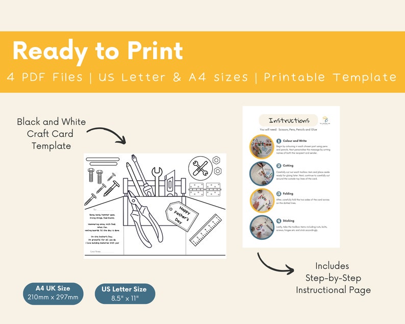 Fathers Day Toolbox DIY Colouring Card Printable | Craft Activity Kids ...