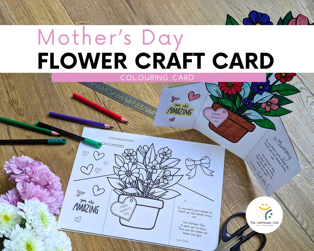 Mothers Day Flower Bouquet Colouring Card | Kids Craft Printable ...