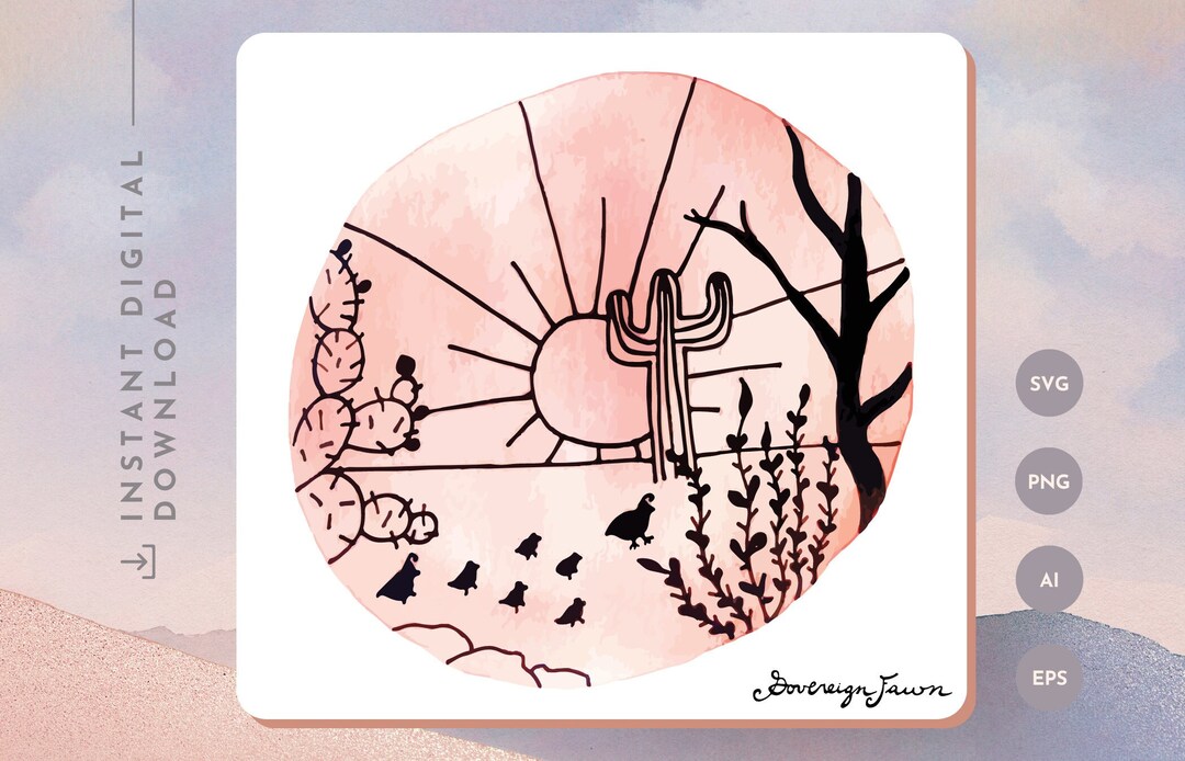 Desert Quail and Cactus SVG Printable - Etsy