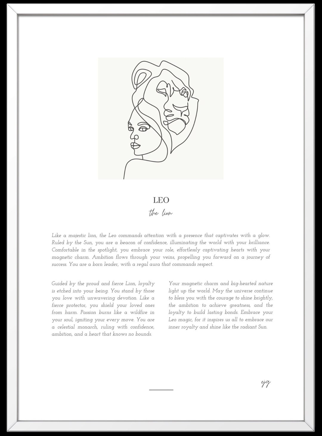 The Lion: Minimalistic Leo Zodiac Print - Etsy