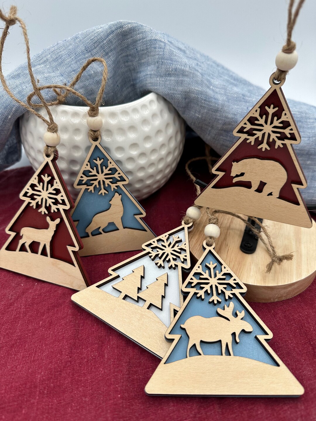 Wildlife Wolf, Bear, Moose, Deer or Tree Themed Wooden Christmas Tree ...