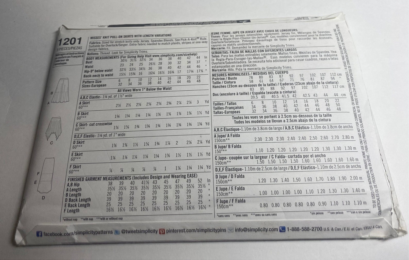 P Simplicity Sewing Pattern 1201 Plus Sized Skirt Patterns. Size 14-22. Multi Styles and Lengths ...