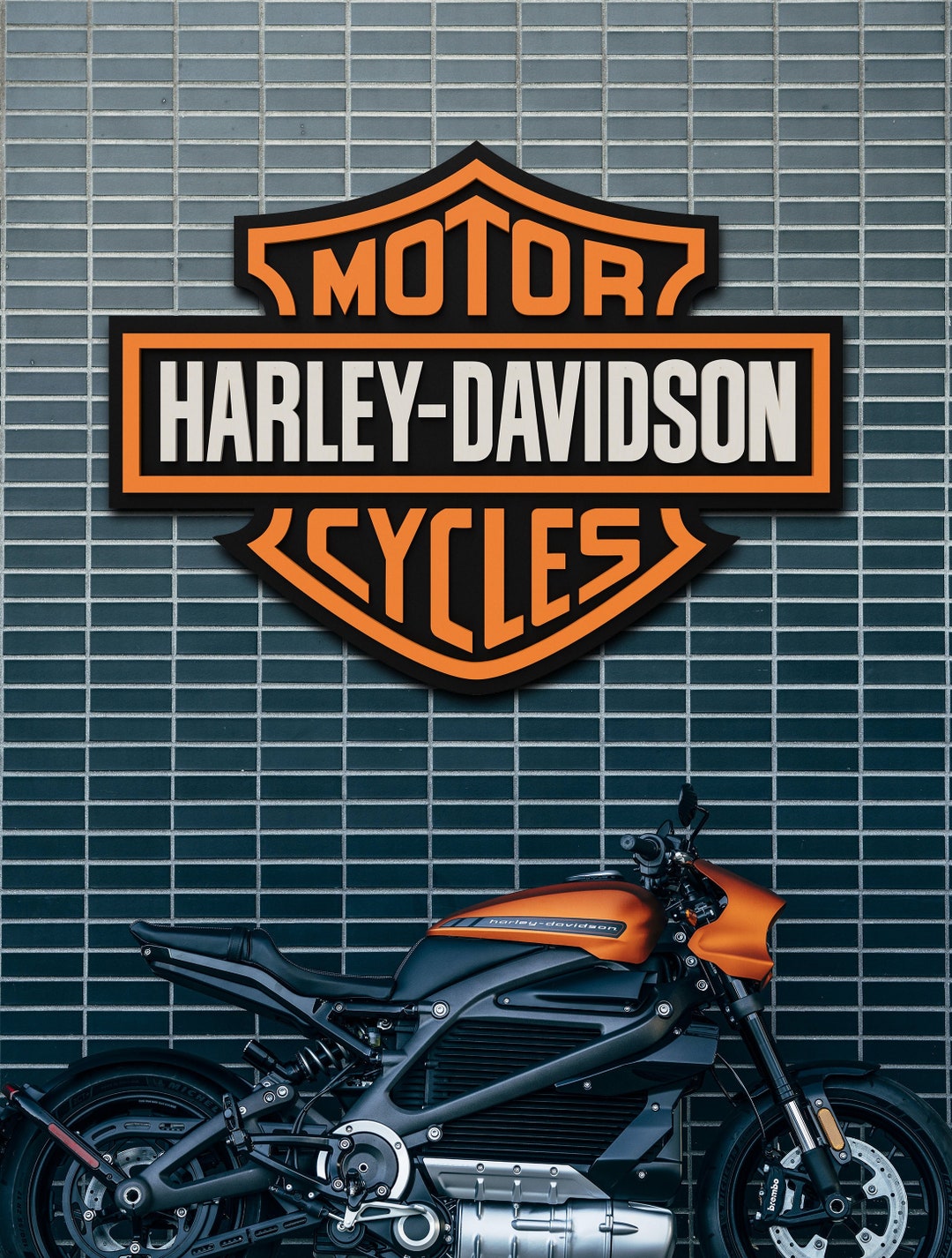 Panneau mural Harley Davidson, logo mural Harley-Davidson 3D, panneau ...