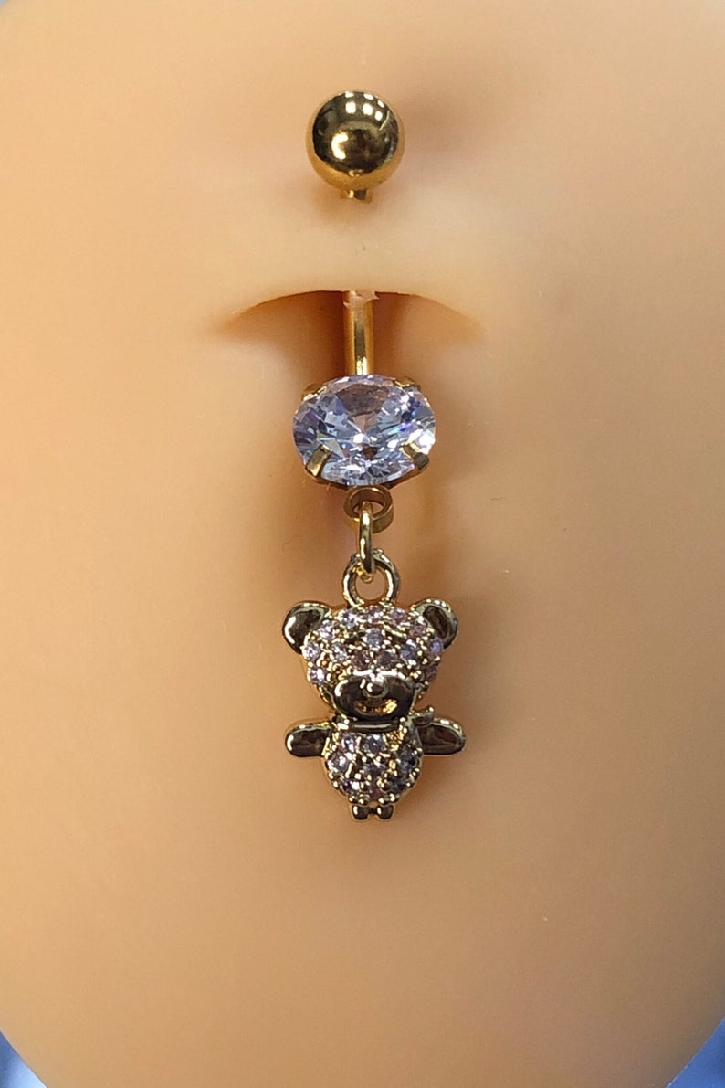Teddy Bear Dangling Gold Plated Belly Ring - Etsy