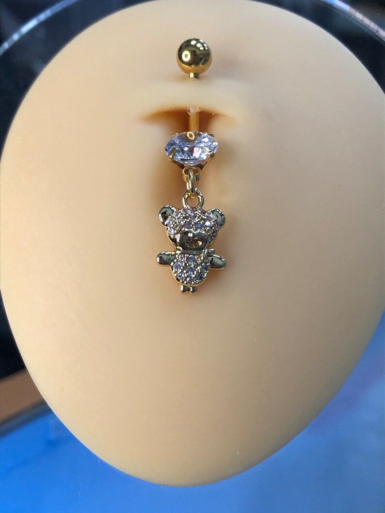 Teddy Bear Dangling Gold Plated Belly Ring - Etsy